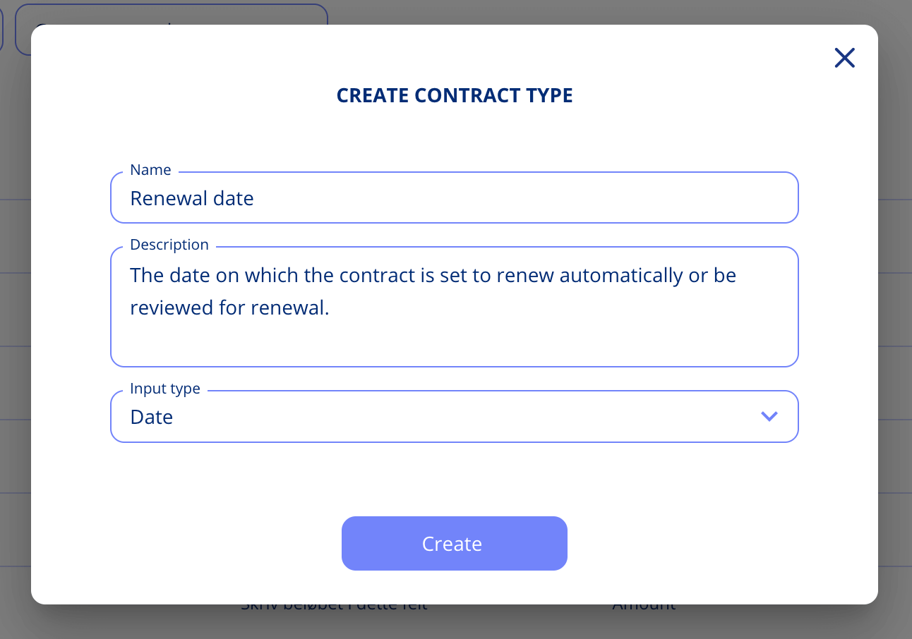 Create custom input fields to contract templates
