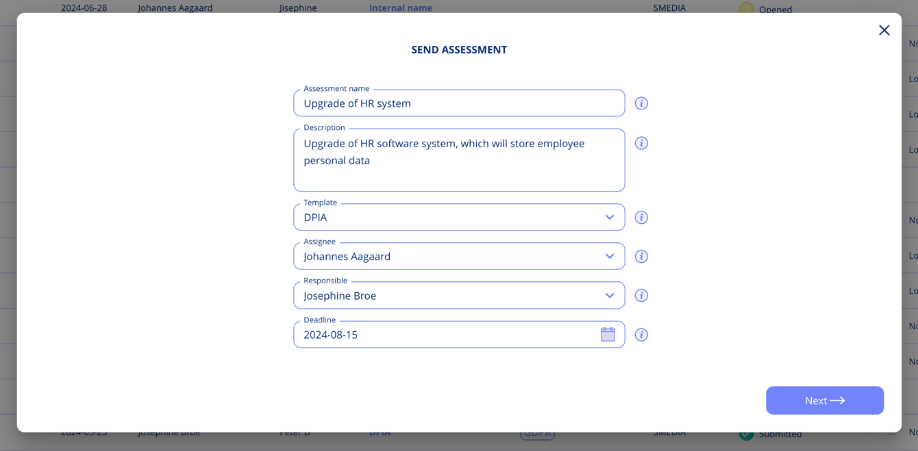 Send internal assessments